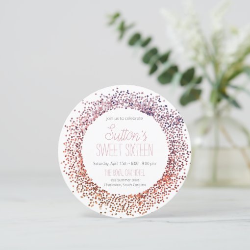Pink Glitter Circle Invitation | Zazzle