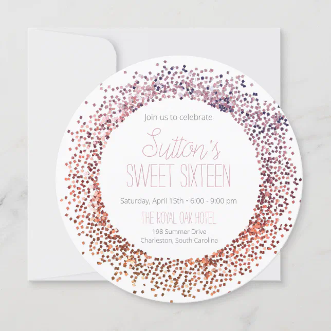 Pink Glitter Circle Invitation | Zazzle