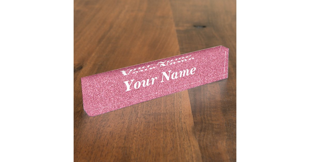 Pink Glitter Desk Name Plate | Zazzle