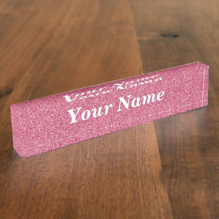Pink Glitter Desk Name Plate | Zazzle