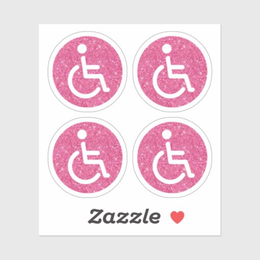 Pink glitter disabled handicap symbol sticker | Zazzle