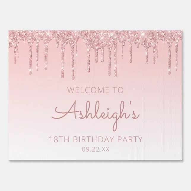 Pink Glitter Drip 18th Birthday Drive-By Party Sign | Zazzle