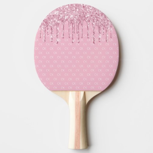 Pink glitter drip sparkle monogram pattern ping pong paddle | Zazzle
