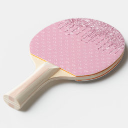 Pink glitter drip sparkle monogram pattern ping pong paddle | Zazzle