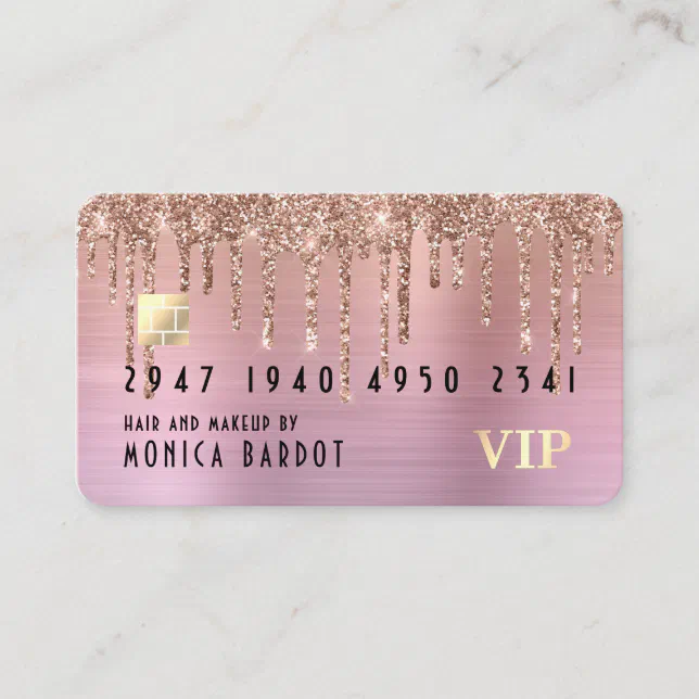 Pink Glitter Dripping Hair Makeup Faux Credit Card | Zazzle