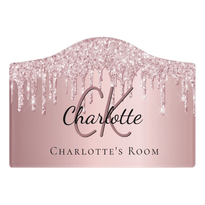 Pink glitter drips custom monogram name door sign | Zazzle.com