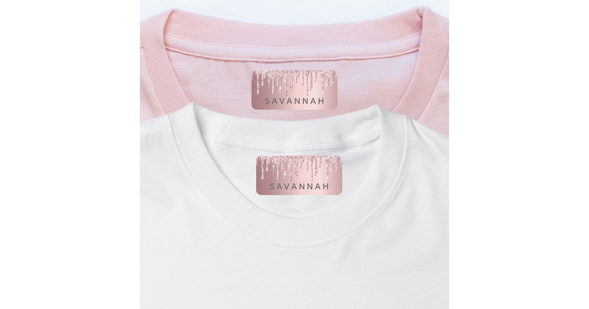 Pink glitter drips custom monogram name labels | Zazzle