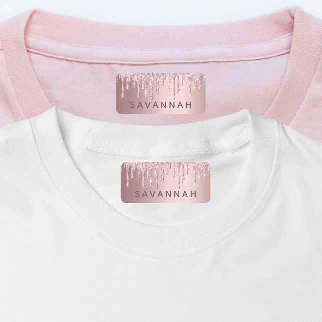 Pink glitter drips custom monogram name labels | Zazzle