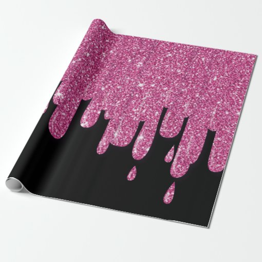 Pink Glitter Drips Elegant Wrapping Paper | Zazzle