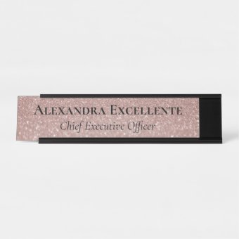 Pink Glitter Elegant Fashion Custom Desk Name Plate | Zazzle