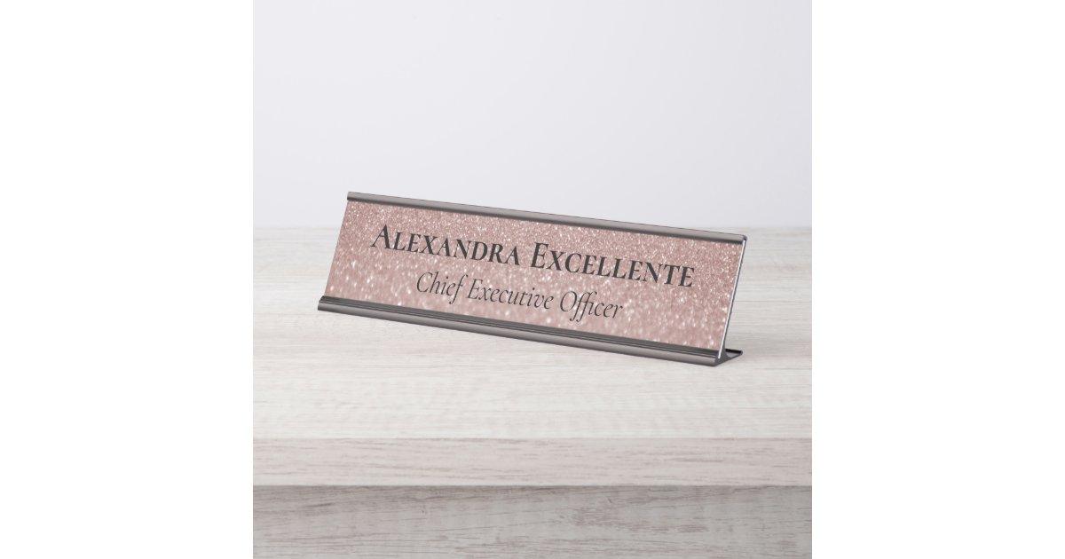 Pink Glitter Elegant Fashion Custom Desk Name Plate | Zazzle