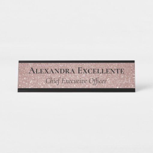 Pink Glitter Elegant Fashion Custom Desk Name Plate | Zazzle