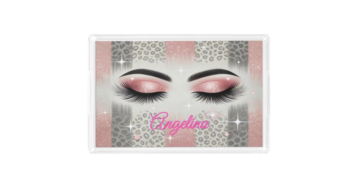 Pink Glitter Eyelashes Acrylic Tray | Zazzle