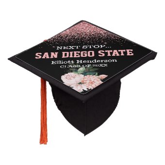 Pink Glitter Floral Next Stop Graduation Cap Topper | Zazzle