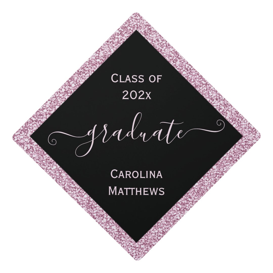 Pink Glitter Frame Graduation Cap Topper | Zazzle
