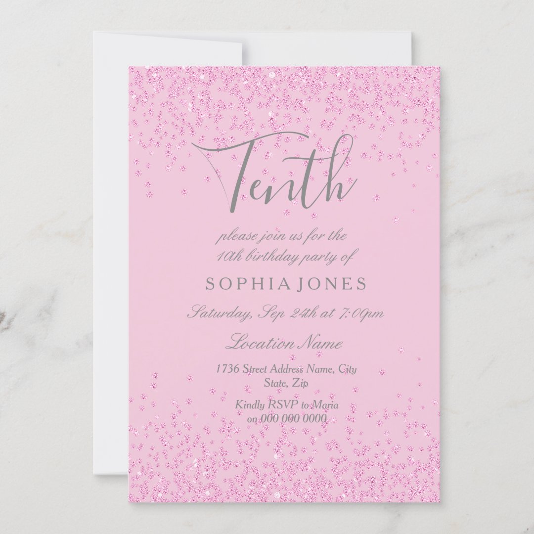 Pink Glitter Girls 10th Birthday Party Invite | Zazzle