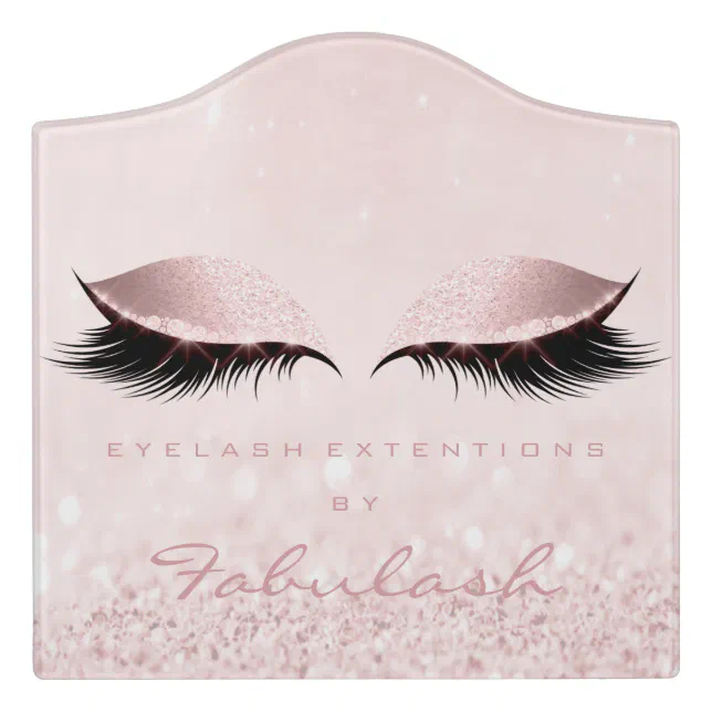 Pink Glitter Girly Beauty Salon Lashes Makeup Door Sign | Zazzle