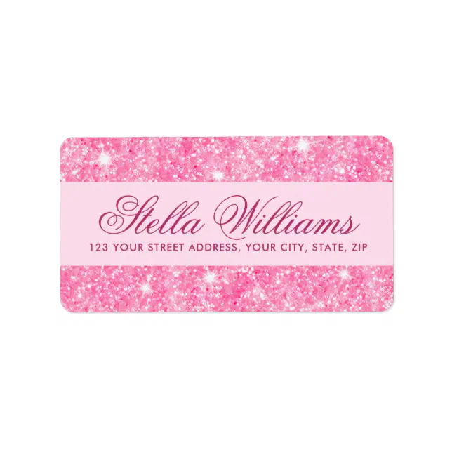 Pink glitter girly glam return address label | Zazzle