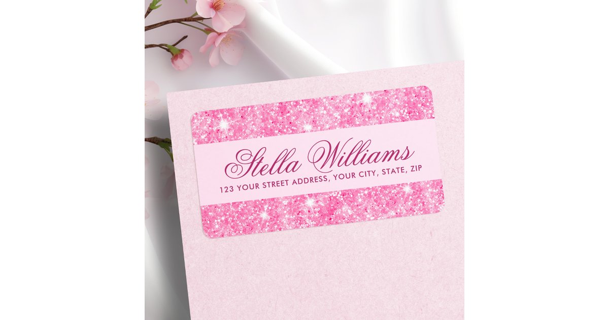 Pink glitter girly glam return address label | Zazzle