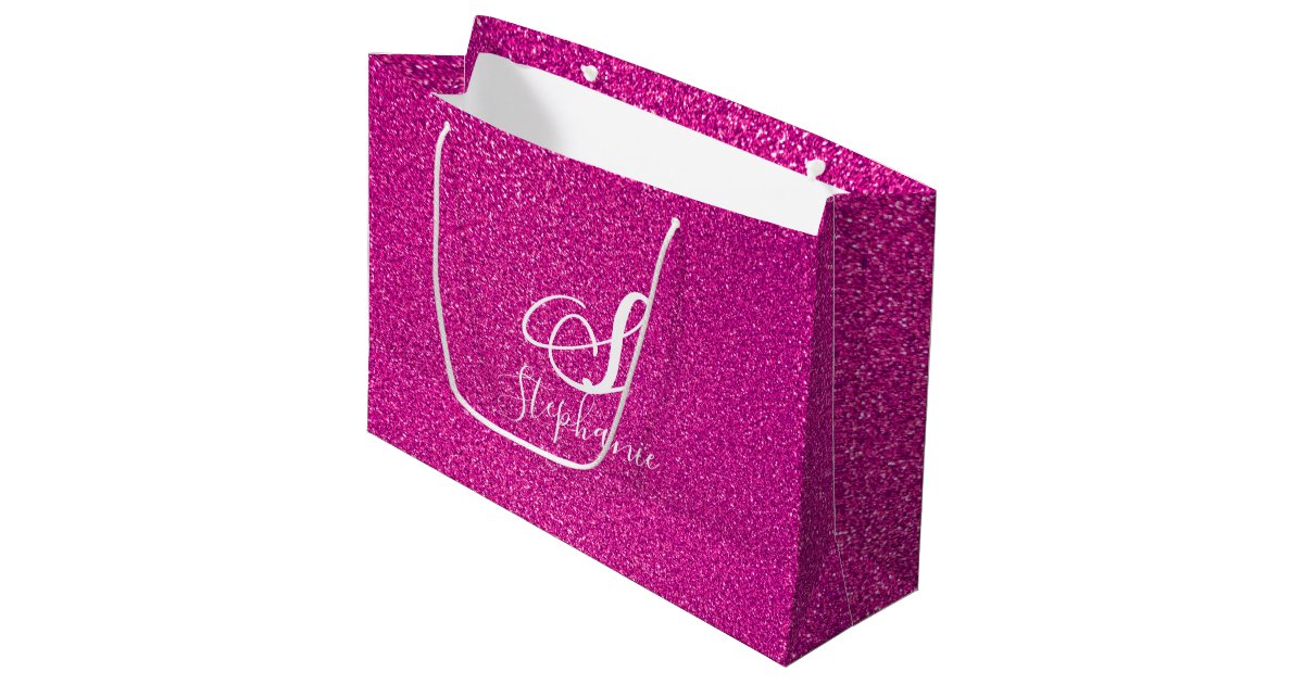 Pink Glitter Girly Monograms Cute Colorful Pretty Large Gift Bag | Zazzle