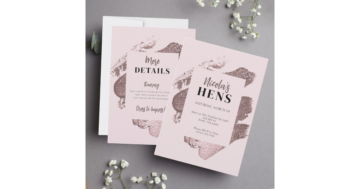 Pink Glitter Glam Hens Party Invitation Itinerary | Zazzle