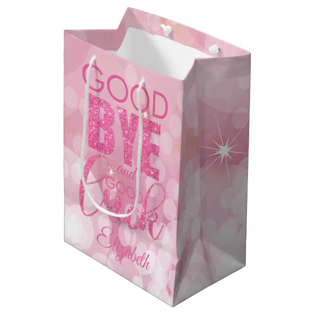 Pink Glitter Goodbye And Good Luck Medium Gift Bag | Zazzle