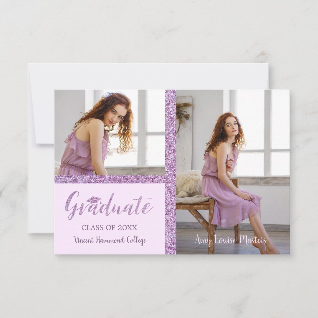 Pink Glitter Graduate Simple 2 Photos Graduation | Zazzle