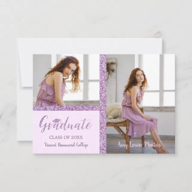 Pink Glitter Graduate Simple 2 Photos Graduation | Zazzle