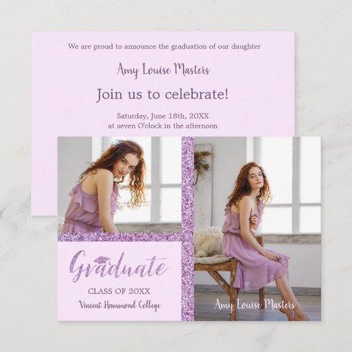 Pink Glitter Graduate Simple 2 Photos Graduation | Zazzle