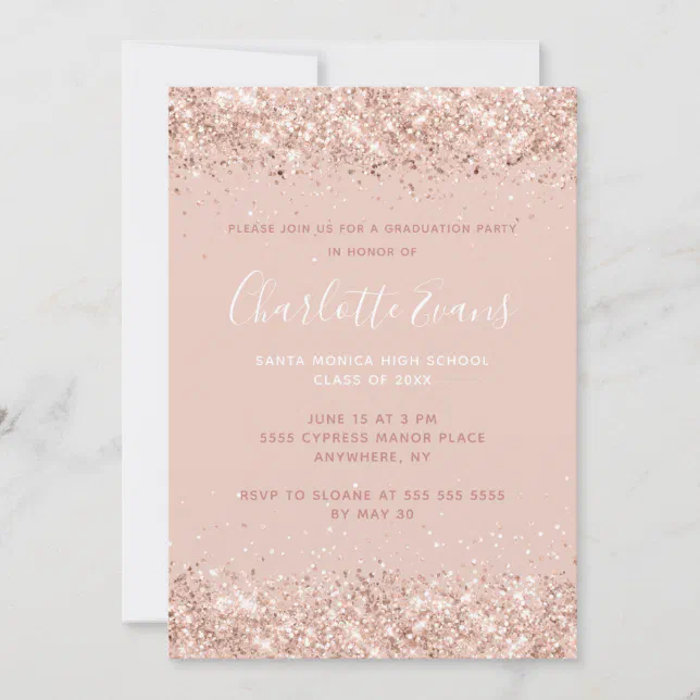 Pink Glitter Graduation Invitation | Zazzle