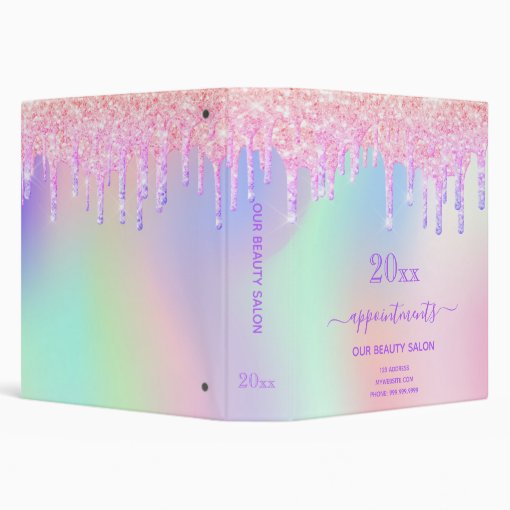 Pink glitter iridescent beauty salon business 3 ring binder | Zazzle