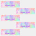 Pink glitter iridescent name school belongings labels | Zazzle