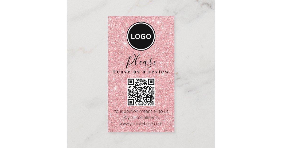 Pink Glitter Leave us a review | QR code Modern Business Card | Zazzle