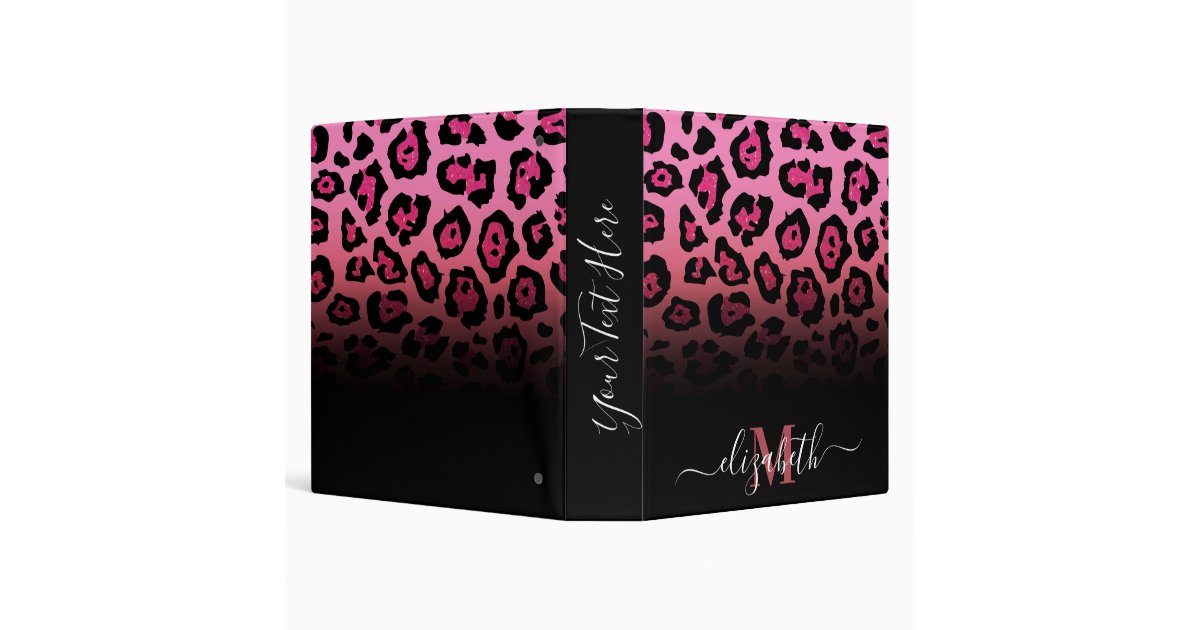 Pink Glitter Leopard Print 3 Ring Binder | Zazzle