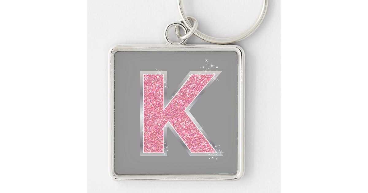Pink Glitter letter K Keychain | Zazzle