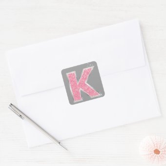 Pink Glitter letter K Square Sticker | Zazzle