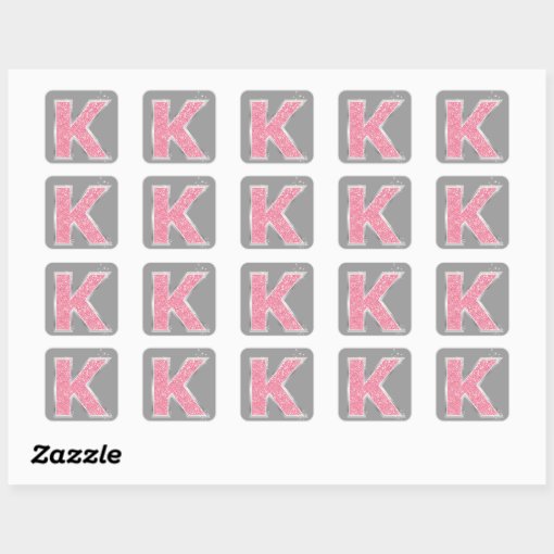 Pink Glitter letter K Square Sticker | Zazzle