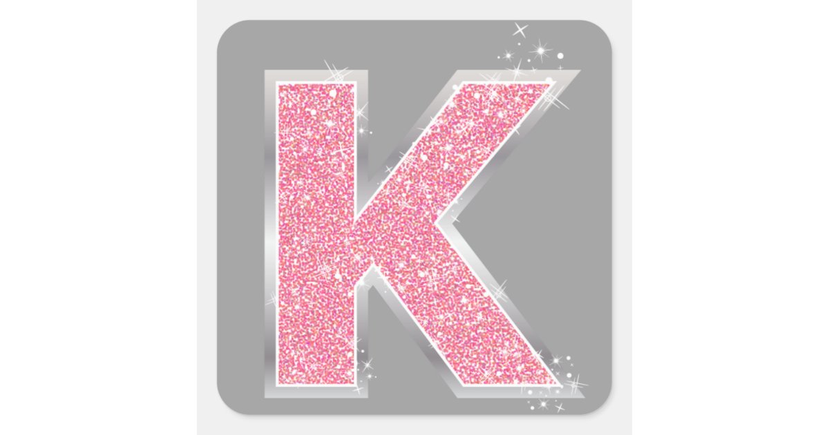 Pink Glitter letter K Square Sticker | Zazzle