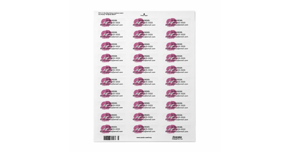 Pink Glitter Lips Reorder Label | Zazzle
