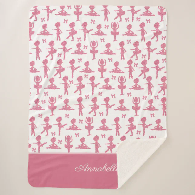 Pink Glitter Little Girl Ballerina Ballet Pattern Sherpa Blanket | Zazzle