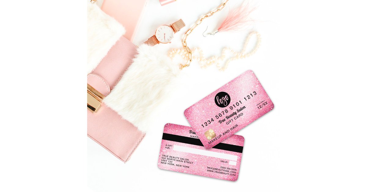 Pink Glitter Logo Credit Card Gift Certificate | Zazzle