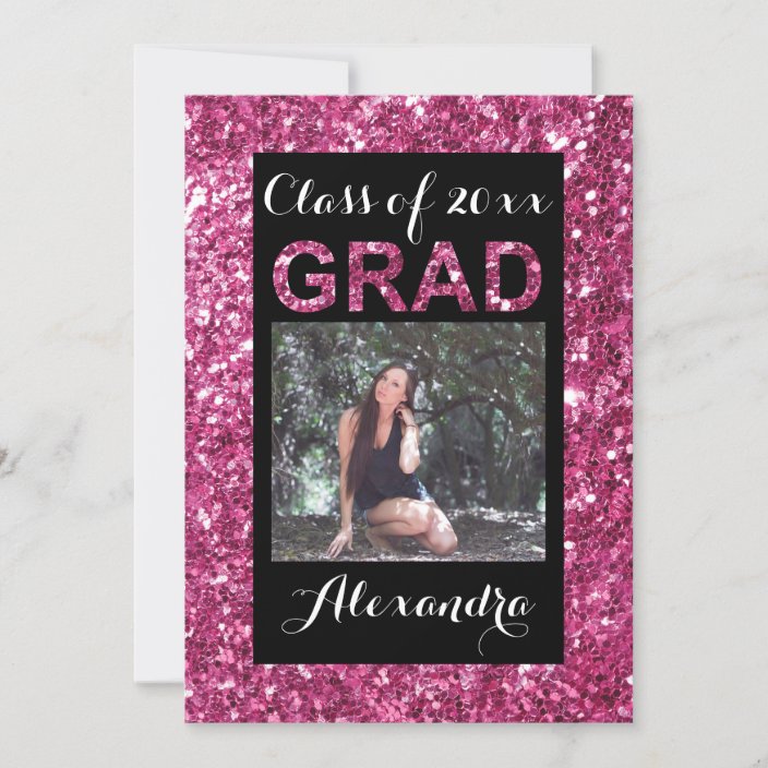 Pink Glitter-Look 1 Photo Graduation Invitation | Zazzle.com
