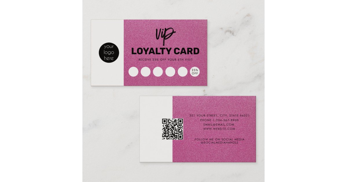 Pink Glitter Loyalty Card Customer Punch Card | Zazzle