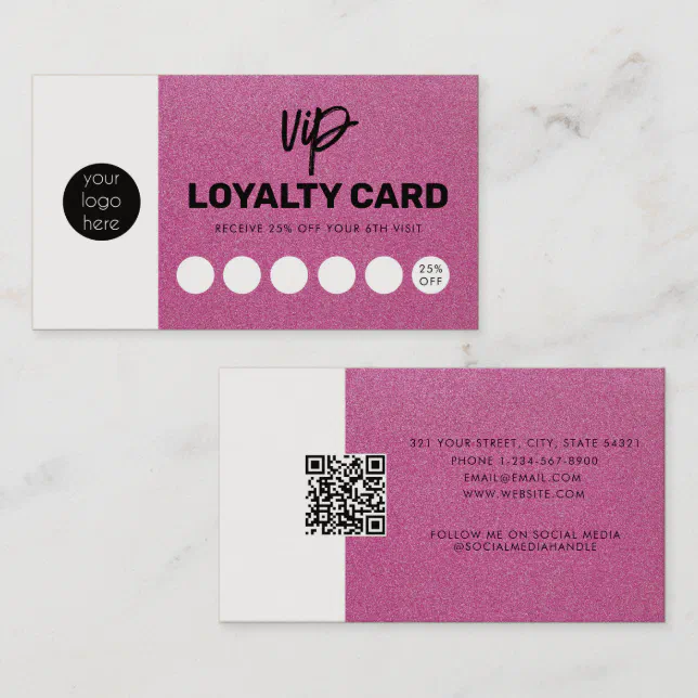 Pink Glitter Loyalty Card Customer Punch Card | Zazzle