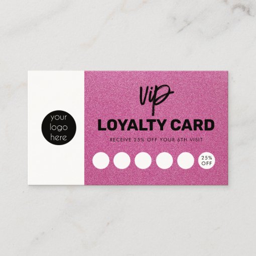Pink Glitter Loyalty Card Customer Punch Card | Zazzle