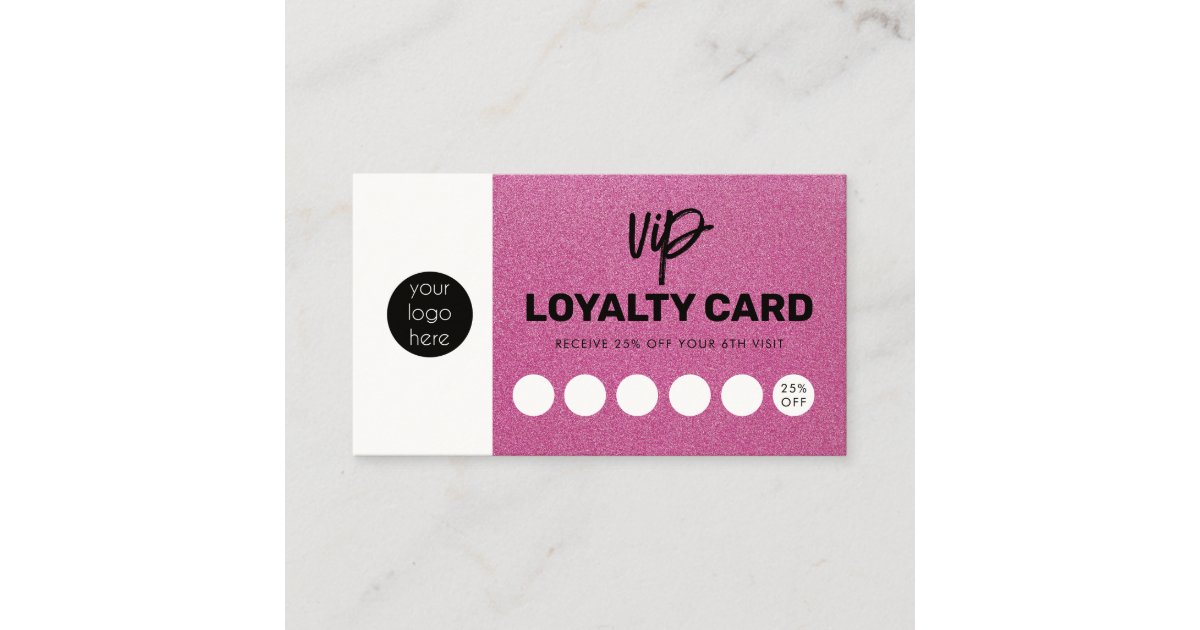 Pink Glitter Loyalty Card Customer Punch Card | Zazzle