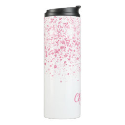 Pink glitter monogram white thermal tumbler | Zazzle
