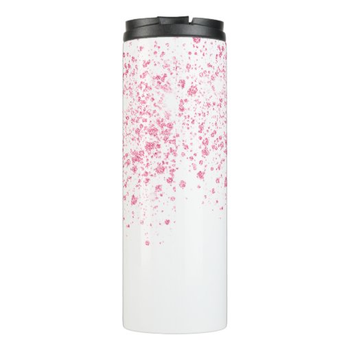 Pink glitter monogram white thermal tumbler | Zazzle