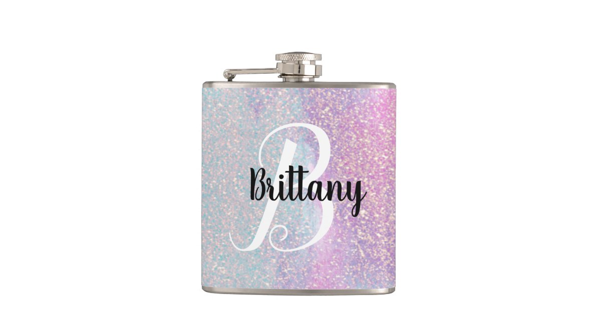 Pink Glitter Monogrammed Flask | Zazzle