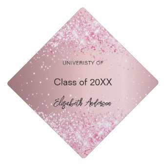 Pink glitter name school graduation cap topper | Zazzle